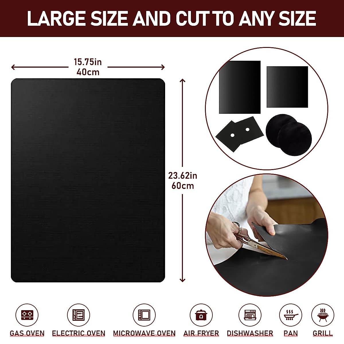 3 Pack Oven Liners for Bottom of Oven, Large Reusable Heavy Duty Oven Liners Protector Mats for Gas Oven Electric Oven Baking Sheet Toaster Microwave Grill, Nonstick BPA and PFOA Free, 23.62x15.75 in