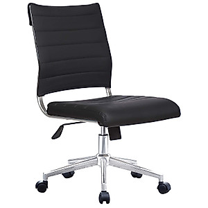 2xhome Black Modern Ergonomic Executive Mid Back PU Leather No Arms Rest Tilt Adjustable Height Wheels Cushion Lumbar Support Swivel Office Chair Conference Room Home Task Desk Armless