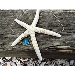 Ocean Waves Sea Glass Pendant Necklace, with sterling silver chain,Handmade Silver Plated Hoop with TumbledTurquoise Sea Glass