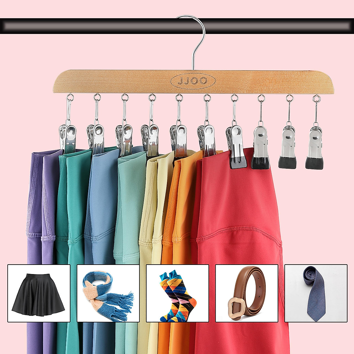 Legging Organizer for Closet Hanging, Pants Hangers with Clips Holds Up to 10 Leggings, Space Saving & 360 Rotaing Desin, Great for Jeans, Hats, Shorts, Socks (1Pack)