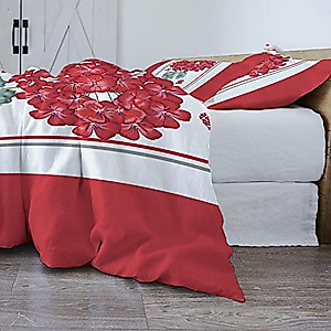 Dinhomela California King Bedding Set 3 Piece Abstract Red Floral Comforter Cover Set, Soft Bedding Set for Baby Girl Boy All Season Duvet Cover with Pillow Shams Spring Summer Flowers Botanical