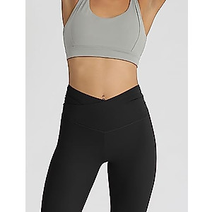ODODOS Women's Cross Waist Flare Yoga Pants with Inner Pocket, High Rise Bootcut Tummy Control Bootleg Gym Workout Pants -Inseam 31", Black, Small