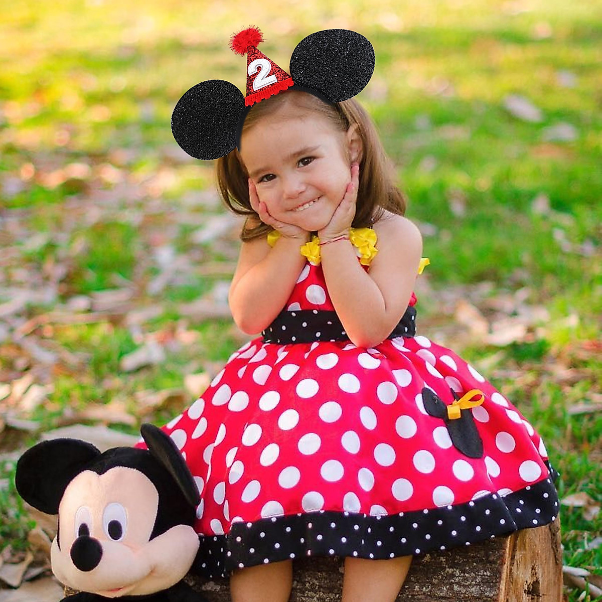 VAVAYAO Mouse Ears Birthday Party Decorations - 2nd Birthday Headband With Mini Hat and Photo Props