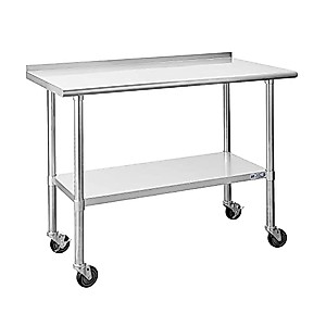 Hally Stainless Steel Table for Prep & Work 24 x 48 Inches with Caster Wheels, NSF Commercial Heavy Duty Table with Undershelf and Backsplash for Restaurant, Home and Hotel