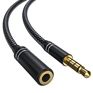 PVJALI Headphone Extension Cable(4Ft/1.2M), 3.5mm Audio Cable Male to Female, 4 Pole Hi-Fi Stereo Sound AUX Cord Extender for All 3.5 mm Enabled Devices (2 Pack - Nylon Braided Black)