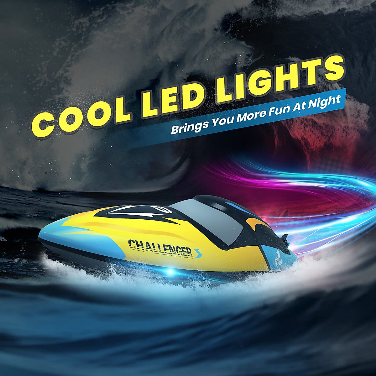 DEERC Brushless RC Boat, 30+ mph Fast Remote Control Boats with Never Capsize&Low Battery Alarm Function, 2.4GHz Racing Boat with LED Lights for Pools&Lakes, Speed Boat Toy for Adults Boys&Girls