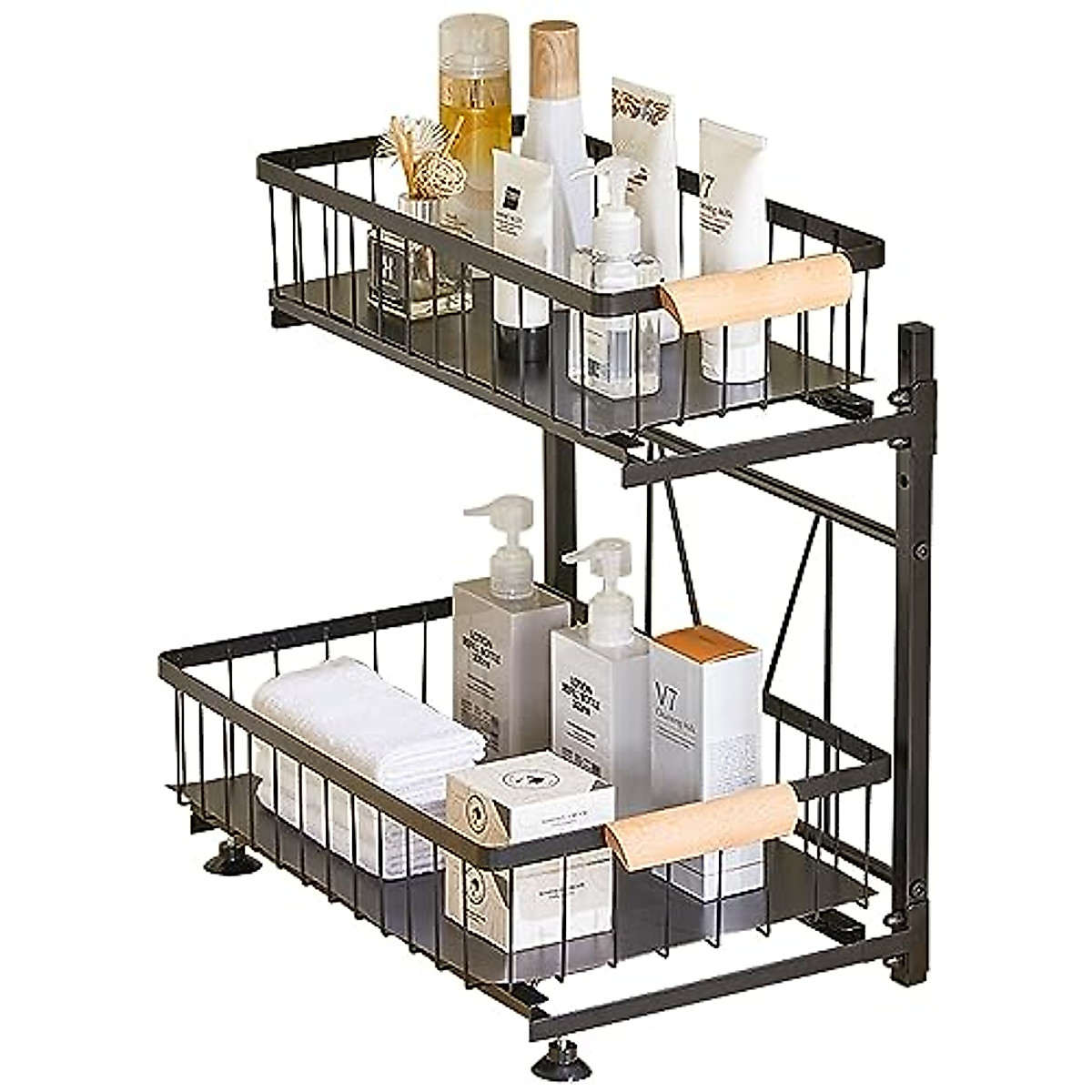 Under Sink Organizers and Storage, Ziqianhard 2 Tire Slipping Drawer Organizer for Bathroom, Pull-out Cabinet Organizer for Kitchen