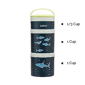 Whiskware Stackable Snack Containers for Kids and Toddlers, 3 Stackable Snack Cups for School or Travel, Sharks