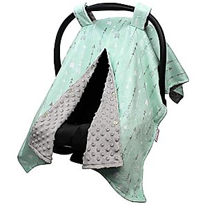 Top Tots Baby Car Seat Canopy Cover - Seafoam Grey and White Native Arrows