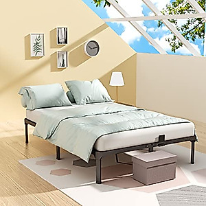 ROIL 14 Inch Full Size Bed Frame with Mattress Slide Stopper - Double Black Basic Anti Squeak Steel Slats Metal Platform, Heavy Duty Noise Free Easy Assembly Bedframes, No Box Spring Needed