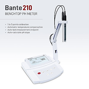 Bante 210 Benchtop pH Meter | Lab pH Meter for Routine Measurements, ±0.01 pH Accuracy, 3 Points Calibration, Equipped with pH Electrode, Temperature Probe and Buffers