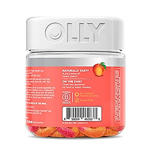 OLLY Collagen Gummy Rings, 2.5g of Clinically Tested Collagen, Boost Skin Elasticity & Reduce Wrinkles, Adult Supplement, Peach Flavor, 30 Count