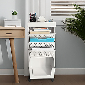 5 Tier Mobile Bookshelf Rolling Book Rack with Wheels, Removable Storage Bookcase Slim Rolling Storage Book Cart for Students Teachers and Adult in School Home Office