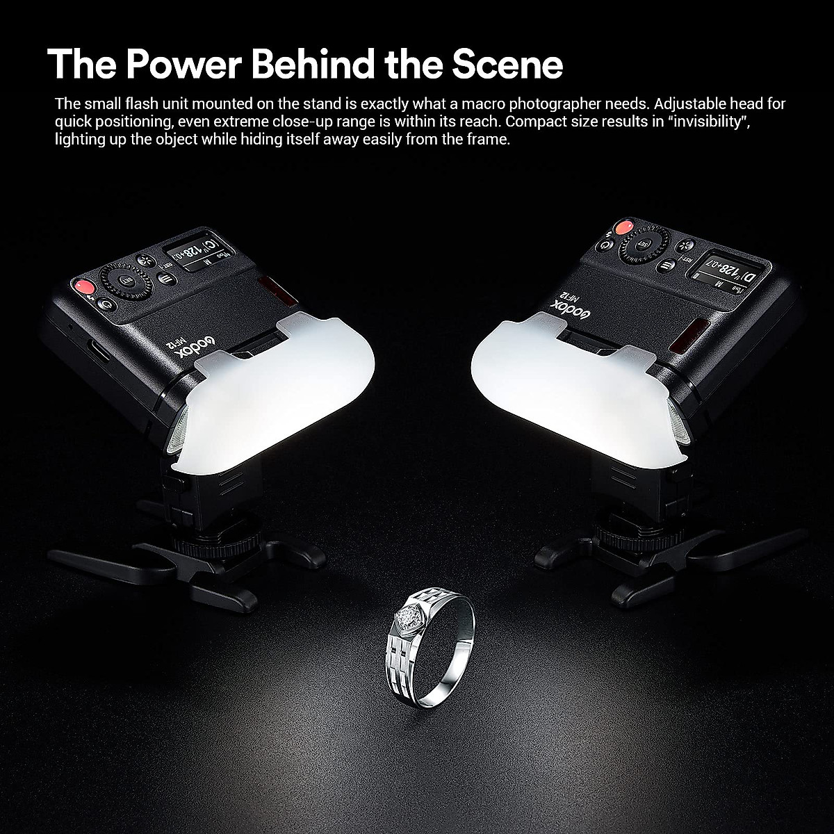 Godox MF12 Macro Flash, 2.4G Wireless Control TTL/M Mode, Built-in 3.7V Rechargeable Lithium Battery, Off-Camera TTL Flash Light Compatible for Canon Nikon Sony Fuji Olympus Panasonic