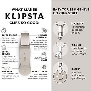 KLIPSTA Hat Clip - Magnetic Hat Holder for Traveling Bags, Backpacks, Purses, Totes and More, Hands Free Bag Accessory (Black)