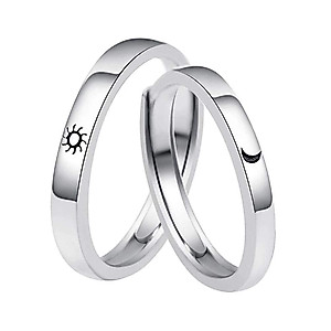 BTSEURY 2Pcs Adjustable Rings Couples,Rings for Women Men,Promise Engagement Rings for Lovers His and Her Set Sun and Moon 2In1 I Love You Heart Rings