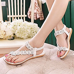 Highly Recommend Great Value Flip-Flop Women Summer Bohemia Flower Beads Flip-Flop Shoes Flat Sandals