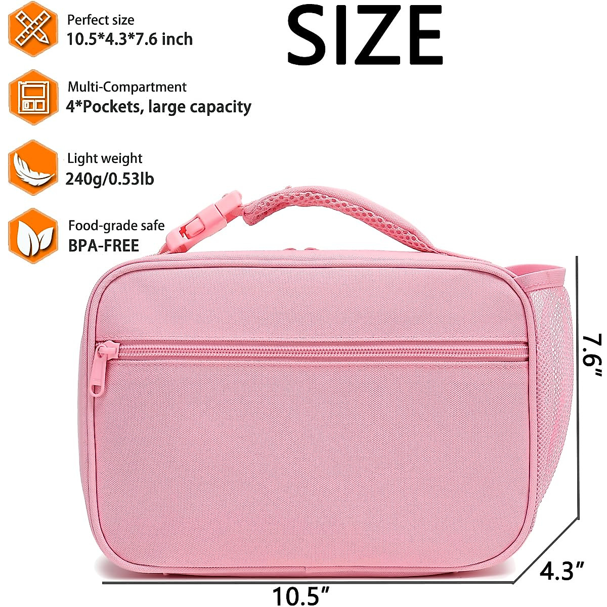 GYEUKHAM Insulated Lunch Box for School, Thermal Reusable Durable Freezable Lunch Bags for Kids Boys Girls Men Women - Small Soft Cooler Portable Lunch Tote Kit for Work Picnic Travel,Pink