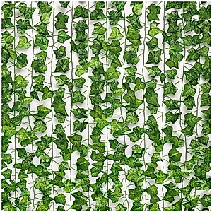 eleper 12 Strands 84 Feet Fake Ivy Artificial Ivy Garland Plant Wall Decor Hanging Plant Vines for Room Decor for Wedding Wall Party Bedroom Green Vines Green Leaves Wall Vines Decor
