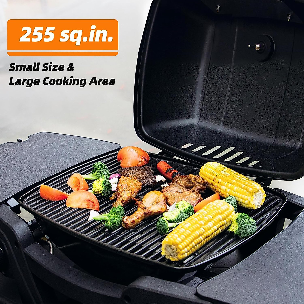 Kukoofyer Gas Grill Portable Propane Grill, Tabletop Grill Propane, 24,000 BTU Outdoor BBQ Grill Camping Grill with Two Burners, Removable Side Tables, Built in Thermometer, Black