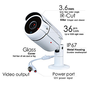 EVERSECU 1080P 2.0MP Coaxial Wired AHD/TVI/CVI/960H Bullet Analog Camera, 2MP Full HD Weatherproof CCTV Security Camera for Outdoor Surveillance, 3.6 mm Lens, Metal, White