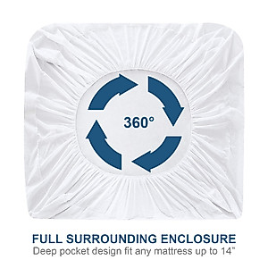 Full Size Mattress Protector Waterproof, Full Size Mattress Cover Breathable Cotton Terry with Waterproof TPU Layer Fitted 14'' Pocket, Noiseless Cotton Terry Mattress Cover Full Size