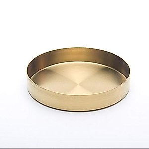 Gold Round Storage Trays, Stainless Steel Metal Presentation Plates, Decorative Storage Organizer Serving Tray for Jewelry/Cosmetic/Kitchen Tableware, Simple Round Storage Dish