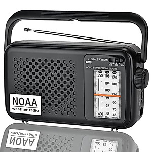 SilvaBRYSON NOAA Weather Portable Transistor Radio,Emergency AM/FM Radio Plug in Wall or Operated by 2 x D Batteries with Big Speaker, Best Reception, Large Tuning Knob, Clear Dial, Earphone Jack