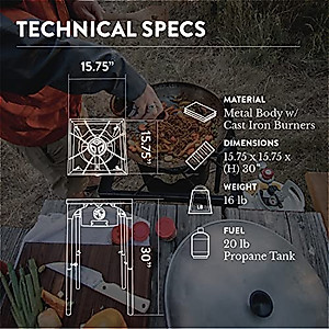 GasOne Propane Single Burner Camp Stove with High Temp Paint & Red QCC Steel Braided Regulator with Height Adjustable Leg
