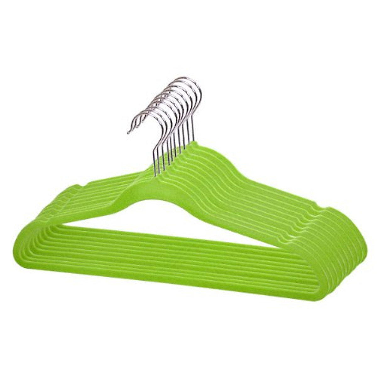 Velvet Clothes Hangers (Pack of 10), Green, by Home Basics | Hangers for Tops, Jackets, Dresses, and Pants | Contoured with Notches | Ultra-Thin Space Saving Clothes Hangers with Rotating Hooks