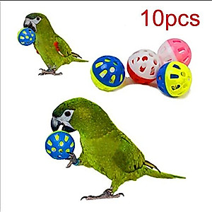 10pcs Hollow Rolling Bell Ball Plastic Parrot Cat Kitten Toy Bird Toy for Parakeet Cockatiel Parrot Chew Cage Fun Toys