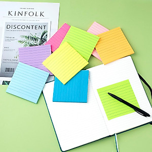 (8 Pack) Lined Sticky Notes 4x4 Bright Stickies Colorful Super Sticking Power Memo Pads, 8 Colors, Strong Adhesive