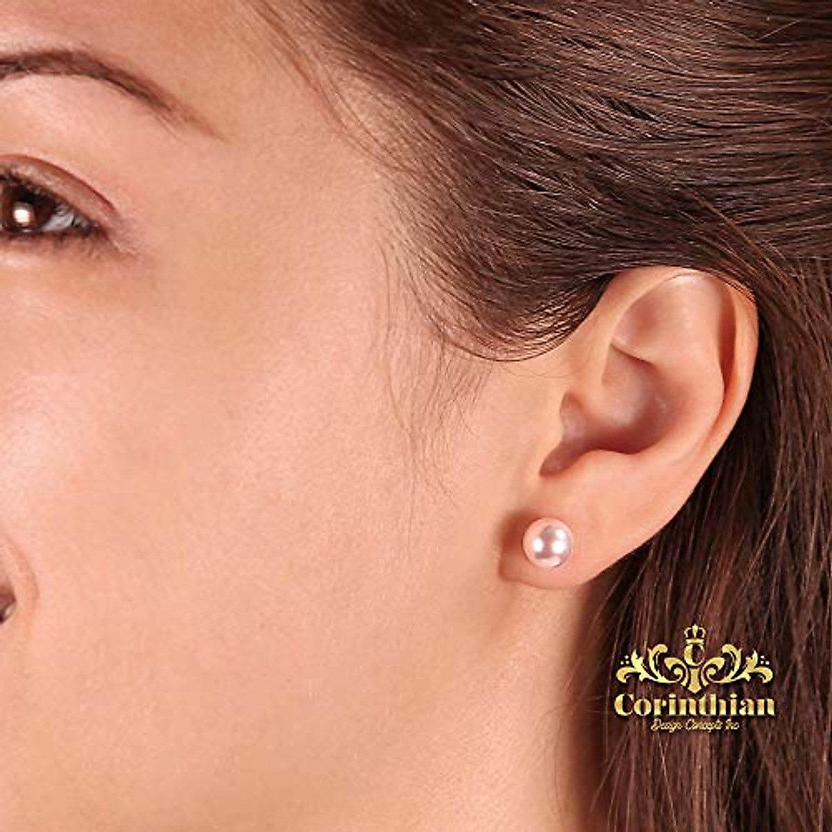 Genuine Fine European Crystal 8mm Round Simulated Pearl S925 Solid Sterling Silver Stud Earrings For Women (Crystal Pink)