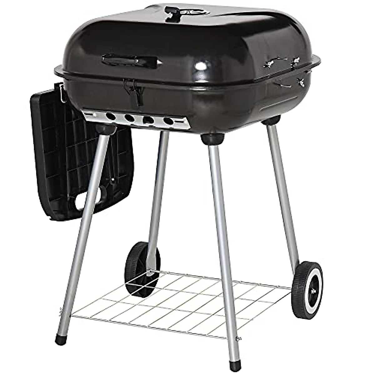 Outsunny 38'' Steel Charocal Grill with Portable Wheel, Side Tray and Lower Shelf for Outdoor BBQ for Garden, Backyard, Poolside