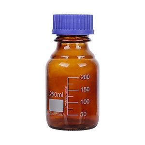 Pastein 10 Pieces Amber Glass 250 mL Graduated Round Lab Reagent Media/Storage Bottle With GL45 Blue Screw Cap