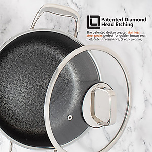 LIVWELL DiamondClad 3 Quarts Nonstick Hybrid Saucepan with Lid - Kitchen Gift - Nonstick Stainless Steel Saucepan - Hybrid Cookware Set - Heavy Stainless Steel Pot - Dishwasher Safe - PFOA-free