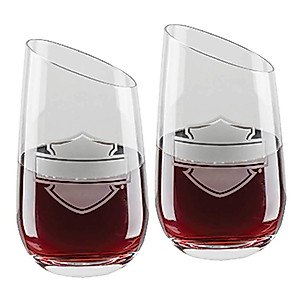 Harley-Davidson Silhouette Bar & Shield Stemless Angled Wine Glass Set HDL-18797