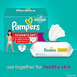 Pampers Easy Ups and Baby Wipes - Pull On Disposable Potty Training Underwear for Girls and Boys, Size 7 (5T-6T), 84 Count, ONE MONTH SUPPLY with Sensitive Wipes, 6X Pop-Top Packs, 336 Count