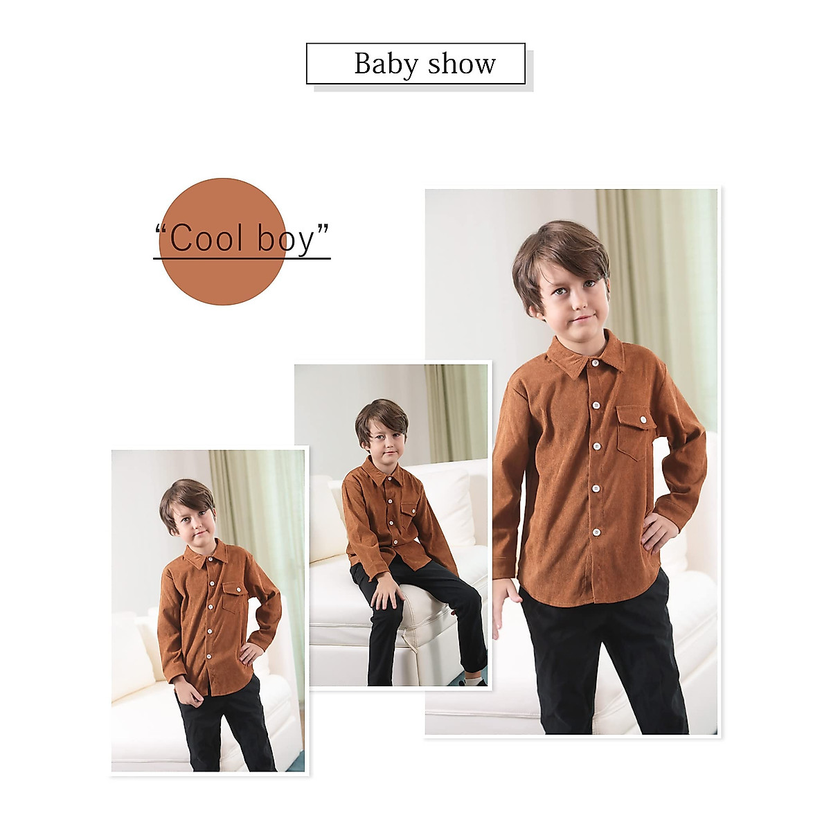 bilison Kids Toddler Boy Clothes Long Sleeve Corduroy Lapel Button Down Shirt Top Little Boys Shirts Brown