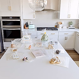 TATTI 100 Pack Clear Plastic Large Cellophane Bags 12x16 With 4inches Twist Ties, Plastic Cello Bags 1.4 mils for Cookies Candy Gift Birthday Party Favor (Pack of 100)