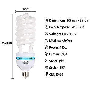 AQIRUI 135W Light Bulb 5500K CFL Daylight Spiral Softbox Bulb in E27 Socket for Photography Photo Video Studio Lighting 1 Pack