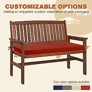Favoyard Outdoor Bench Cushion 42 x 16 Inch Rainproof Patio Furniture Cushions 3-Year Color Fastness Garden Settee porch Pads with Ties, Red