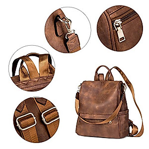 CLUCI Leather Backpack for Women Anti-theft Fashion Ladies Travel Backpack Purse Vintage Large Shoulder Bags Two-Toned Brown