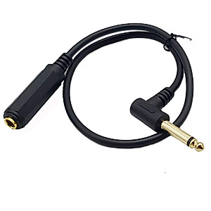 Right Angle Guitar Extension Cord;Seadream 2Pack 6.35mm Right Angled Male to Female Extension Cable,50CM TRS 1/4 Inch Female to Right Angle Mono Male Audio Extension Cables