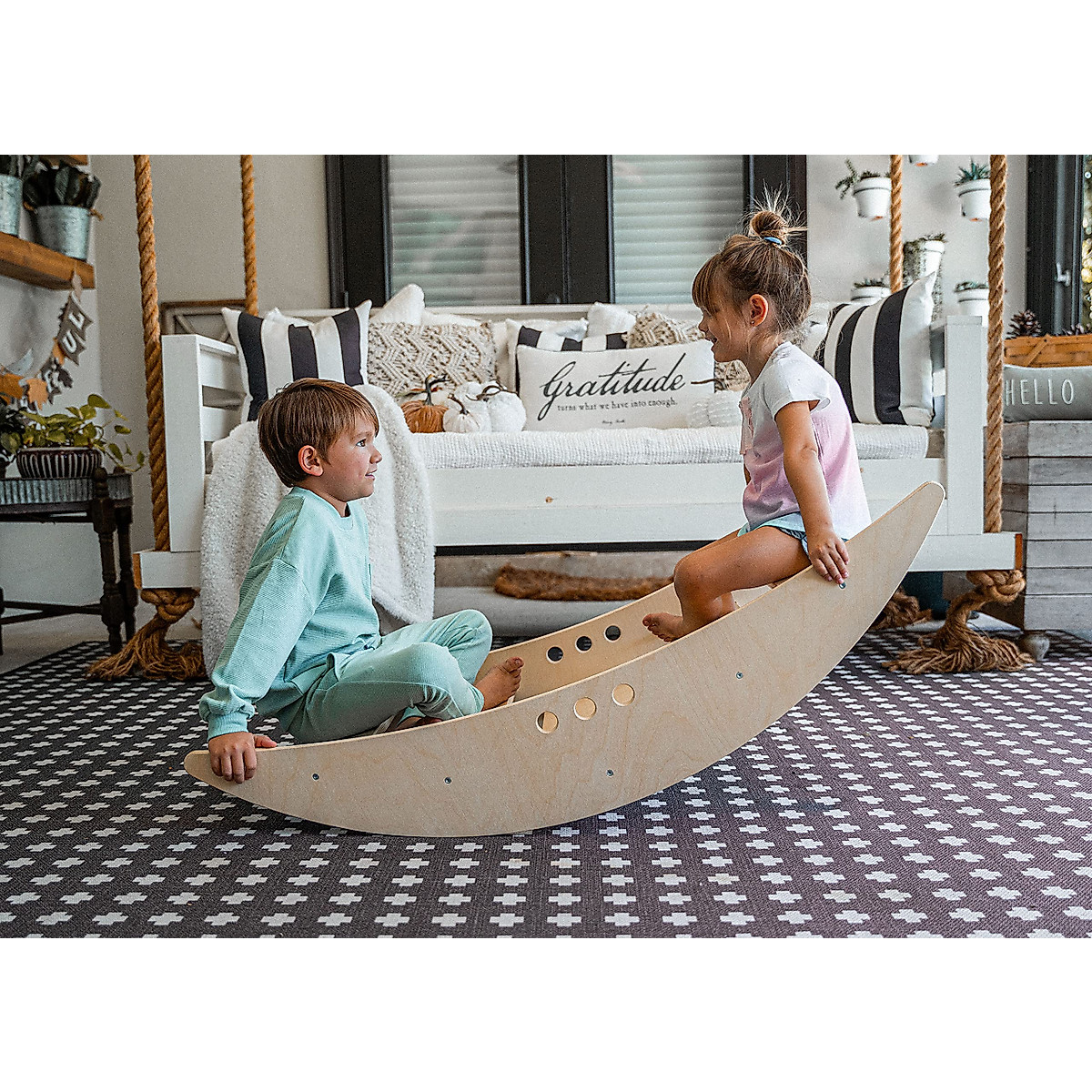 Avenlur Rocking Boat Stair Climber Montessori and Waldorf Style Balancing Step Ladder Rocker Activity Center for Toddlers, Kids, Homeschool, Daycare Seats up to 4 Children Ages 1-6yrs