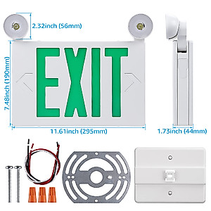 TORCHSTAR Green LED Exit Sign with Emergency Lights, UL 924, Emergency Exit Light with Battery Backup, Adjustable Heads, Fire Exit Sign with Lights, Double Face, AC 120/277V, Damp Location, Pack of 2
