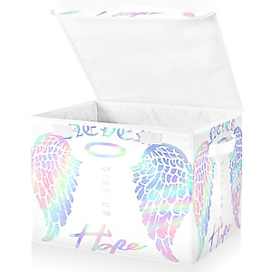 KiRYu Never-give-up-angel-wings-black Foldable Fabric Storage Boxes with Lids, Cube Large Storage Bins for Shelves Closet Home Bedroom Office Decorative