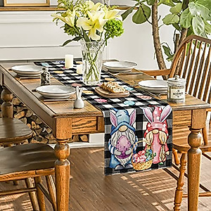 Artoid Mode Buffalo Plaid Bunny Gnomes Eggs Easter Table Runner, Spring Summer Seasonal Holiday Kitchen Dining Table Decor for Indoor Outdoor Home Party Decoration 13 x 72 Inch