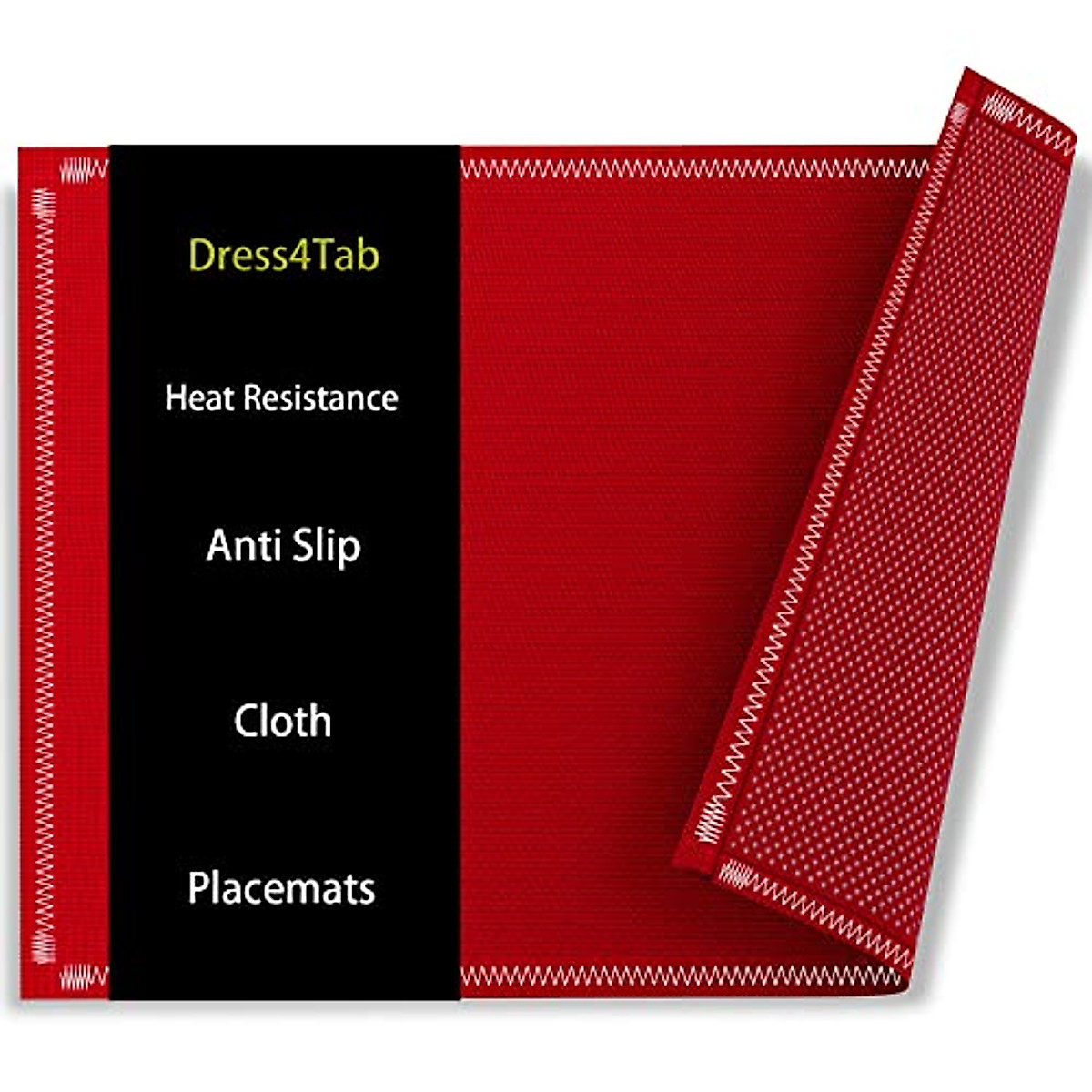 Dress4Tab Set of 6 Non Slip Heat Resistance Red Christmas Placemats with Boho Eembroidery for Dining Table, Machine Washable Cotton Kitchen Table Place Mats Linen