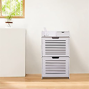 KIOPOWQ Shoe Rack, 2 Tier Shoe Tipping Cabinet Shoe Cabinet for Entryway Portable Shoe Rack Storage Organizer with Top Storage, Drawer for Closet, Entryway, Bathroom, White